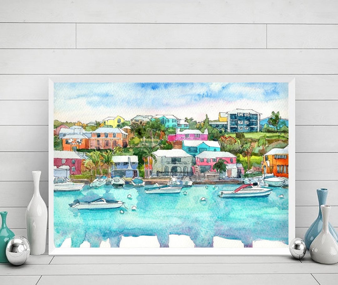 Bermuda Art Print Caribbean Painting, Willemstad Curacao Beach Wall Art ...