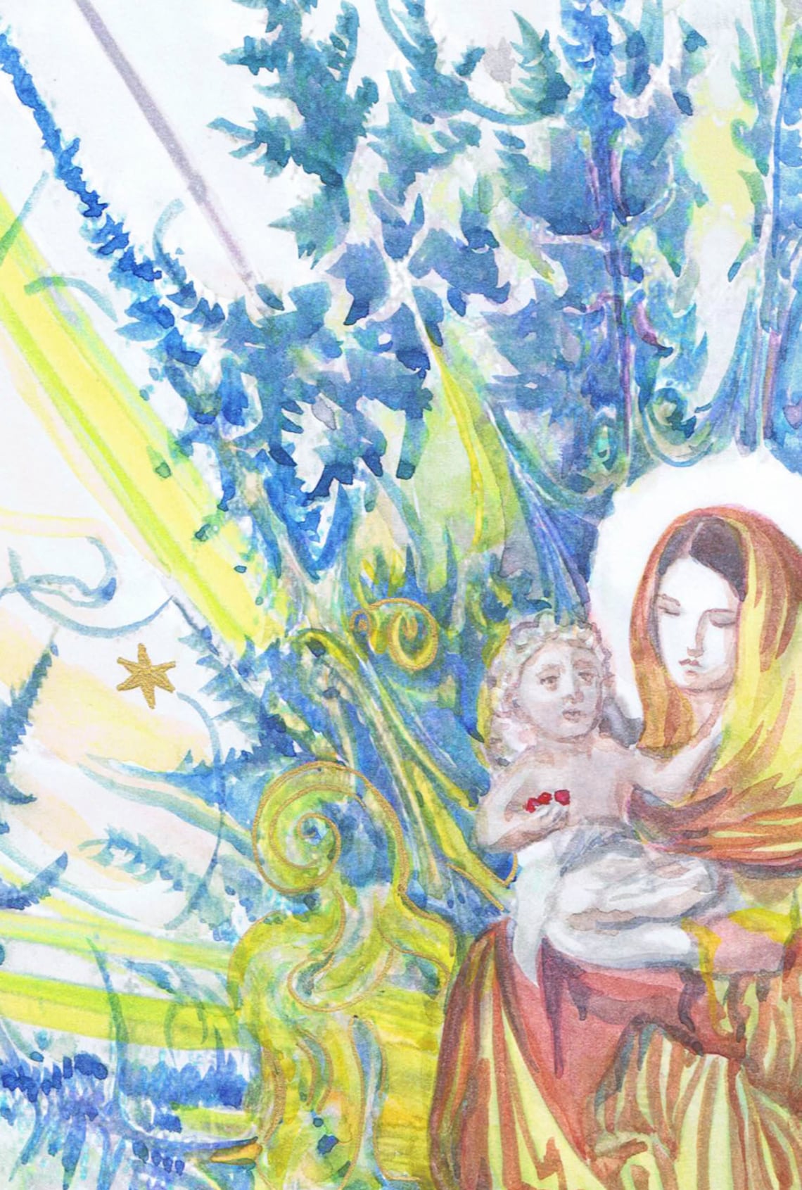 Our Lady Watercolor Painting Virgin Mary Painting - Etsy