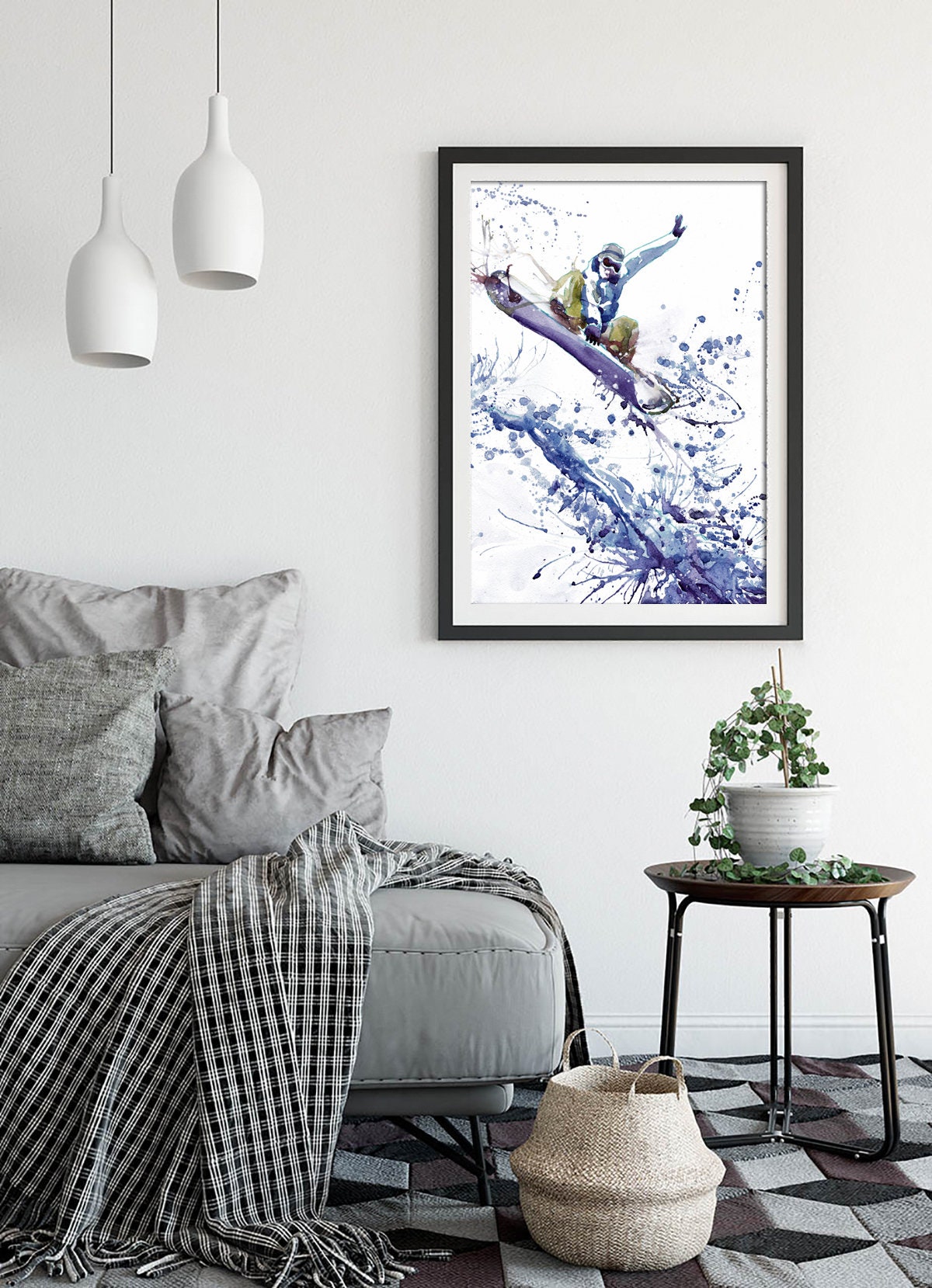 Snowboard Wall Art, Snowboarding Poster Sport Art Print Watercolor ...
