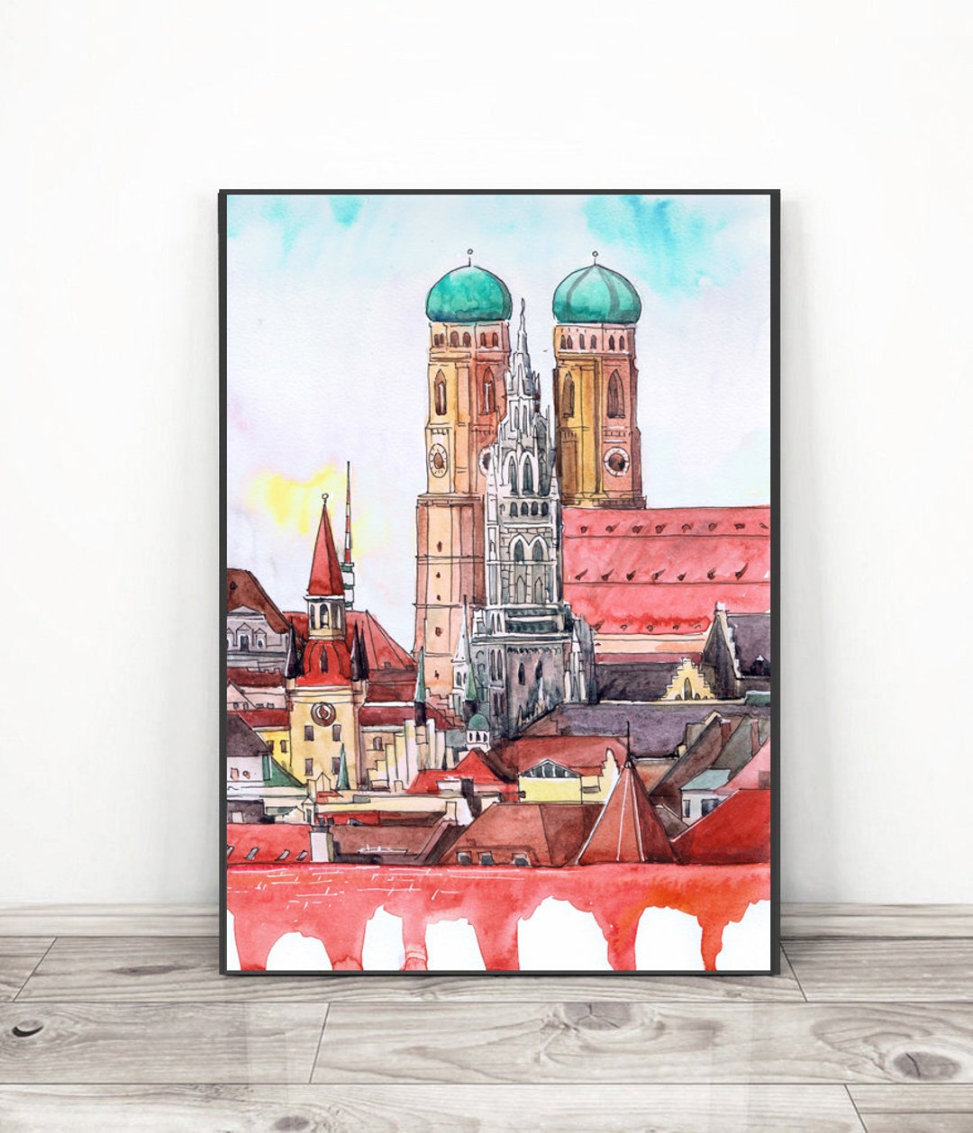 Munich Painting, Wall Art Europe Skyline - Germany Watercolor Print - Etsy
