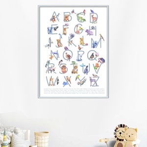Animal Alphabet Poster, Watercolor ABC Homeschool Chart, Nursery Art ...