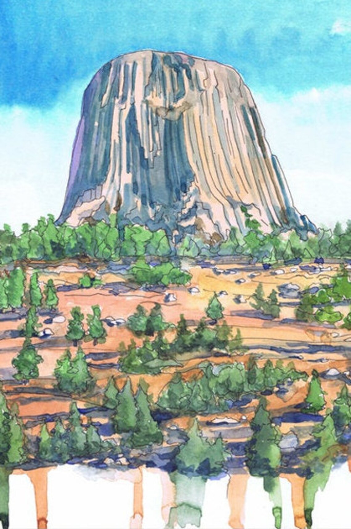 Devils Tower National Monument Print Wyoming Art Watercolor - Etsy