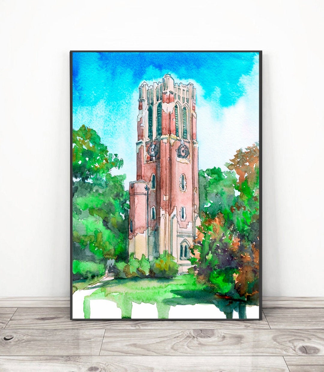 Michigan State University Art Print, Beaumont Tower Watercolor Painting ...