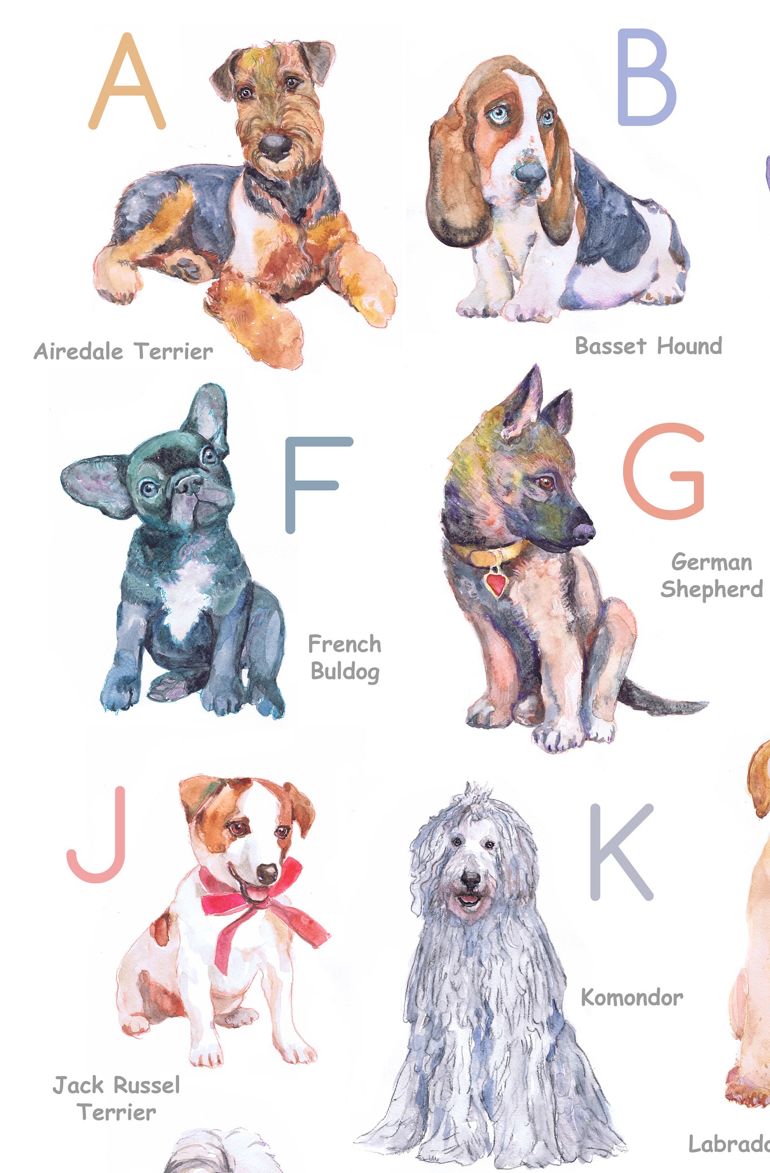 Dog Alphabet Poster ABC Animals Watercolor Alphabet Nursery - Etsy UK