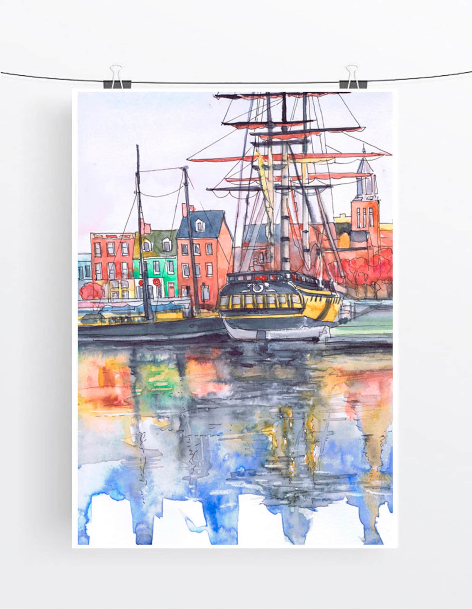 Baltimore Skyline Watercolor Painting Fells Point Art - Etsy