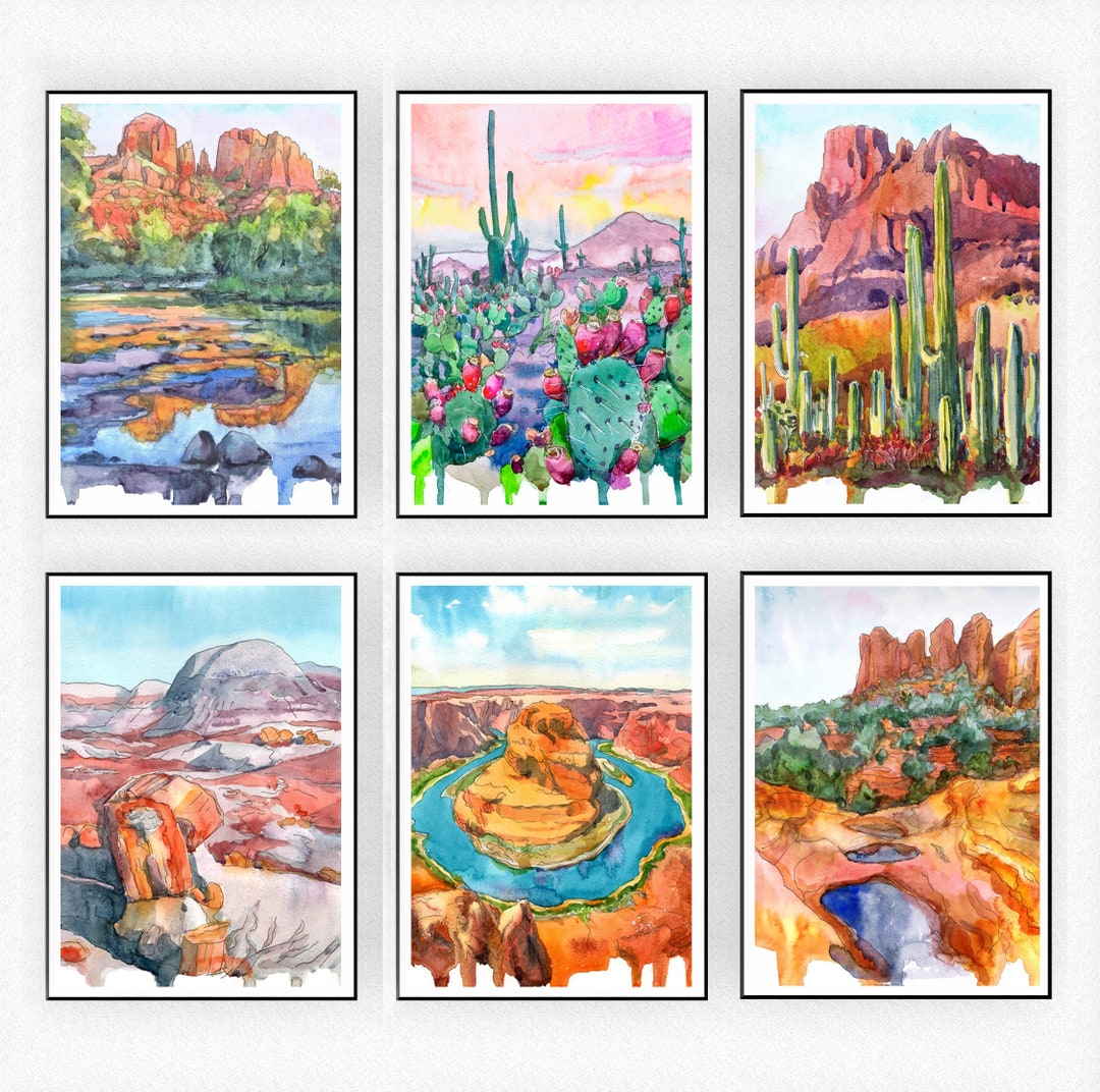 Arizona National Park Art, Set of 6 Prints Watercolor Painting Grand ...