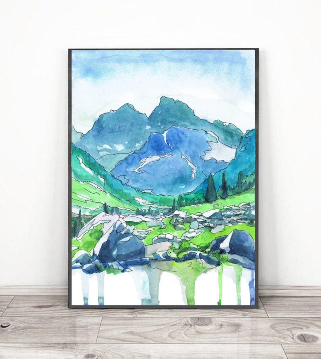 Grand Teton National Park Poster Mountains Wall Art Print, Watercolor ...
