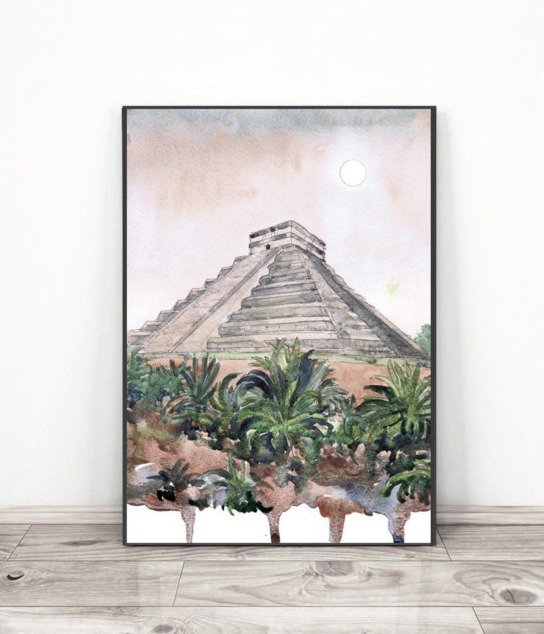 Mexico City Art Mayan Pyramid Chichen Itza Art Print South - Etsy