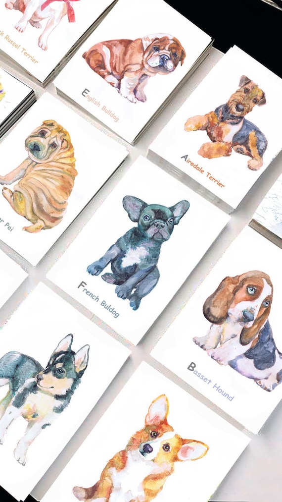 ABC Flash Cards Dog Breeds Alphabet Animals Watercolor | Etsy Canada