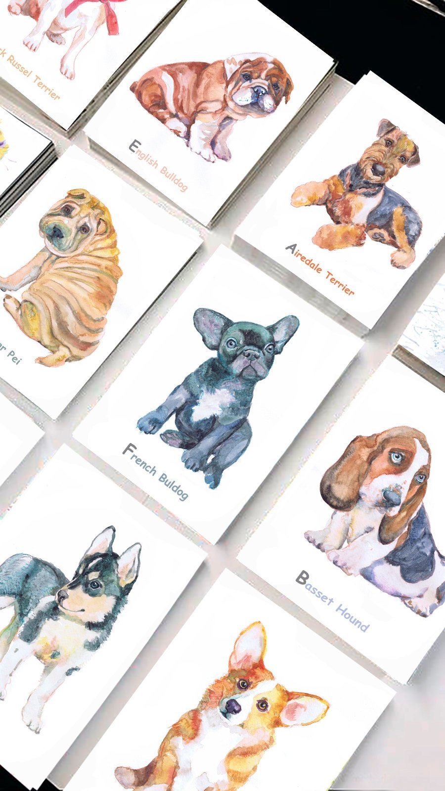 ABC Flash Cards Dog Breeds Alphabet Animals Watercolor | Etsy
