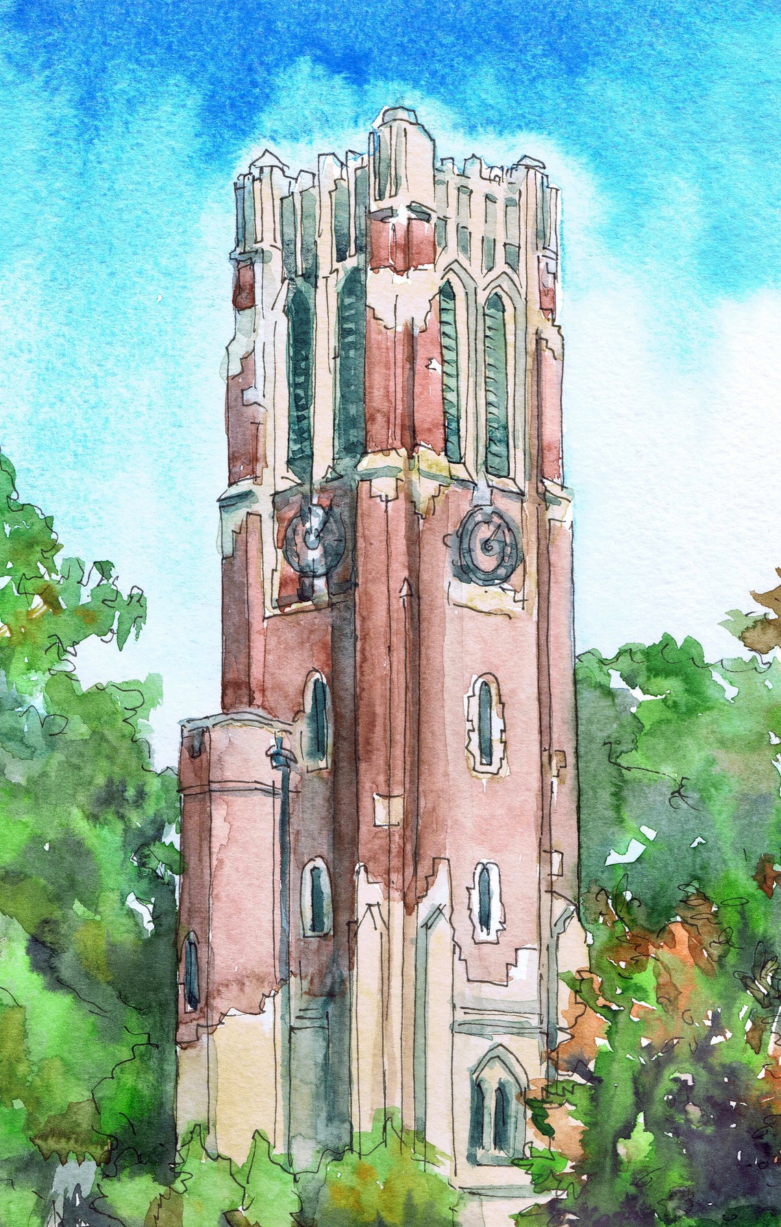 Michigan State University Art Print, Beaumont Tower Watercolor Painting ...