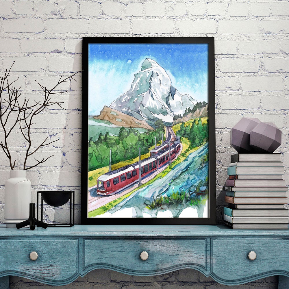 Matterhorn Zermatt print Switzerland painting Swiss Alps | Etsy