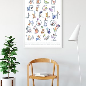 Animal Alphabet Poster, Watercolor ABC Homeschool Chart, Nursery Art ...