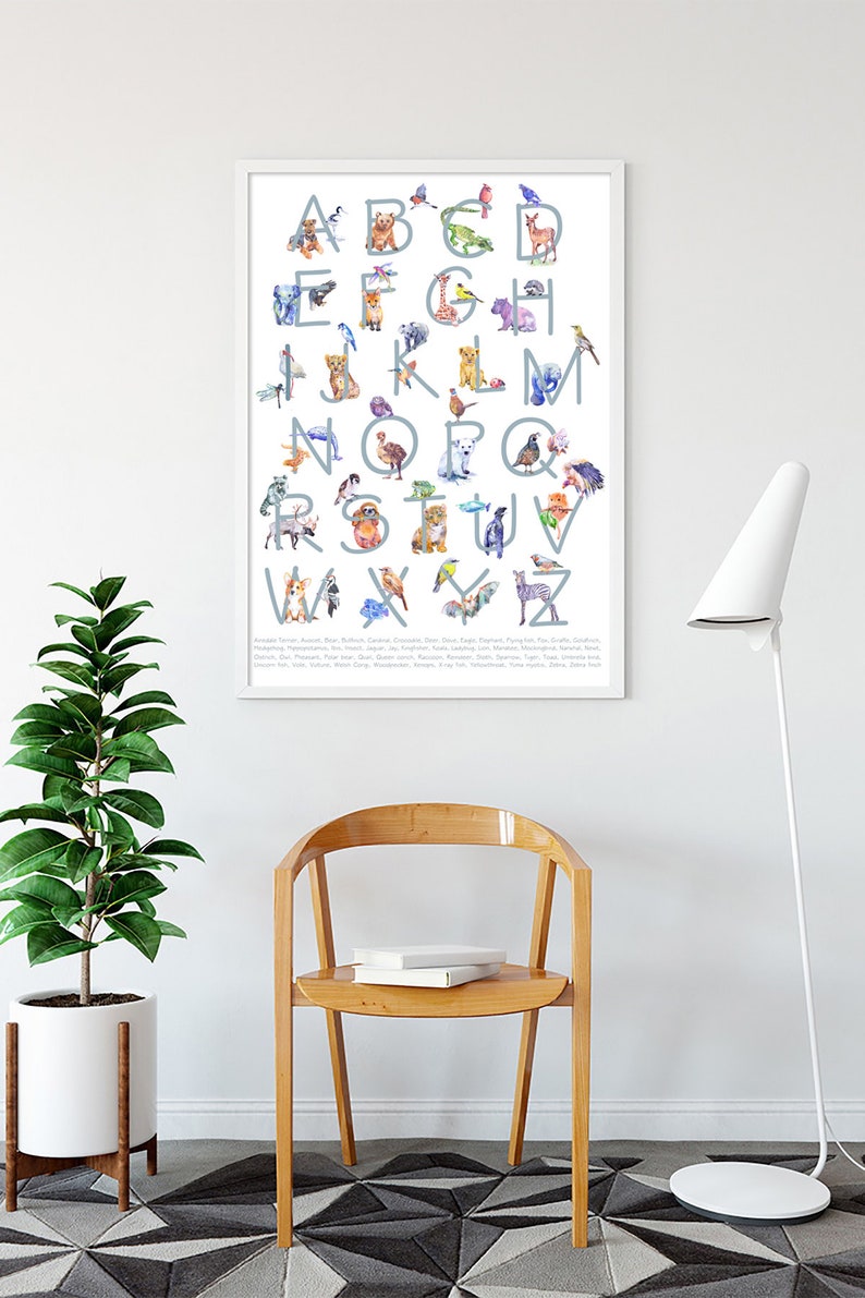 Animal Alphabet Poster Watercolor ABC Homeschool Chart | Etsy