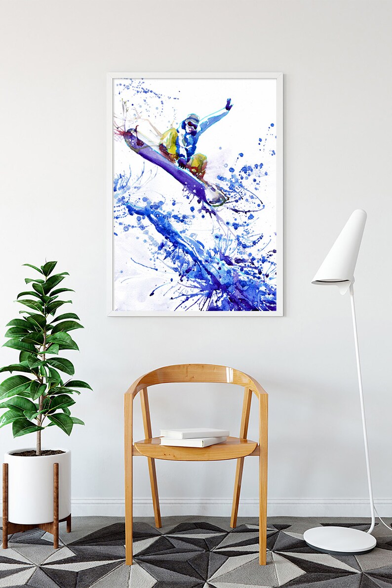 Snowboard Wall Art, Snowboarding Poster Sport Art Print Watercolor ...