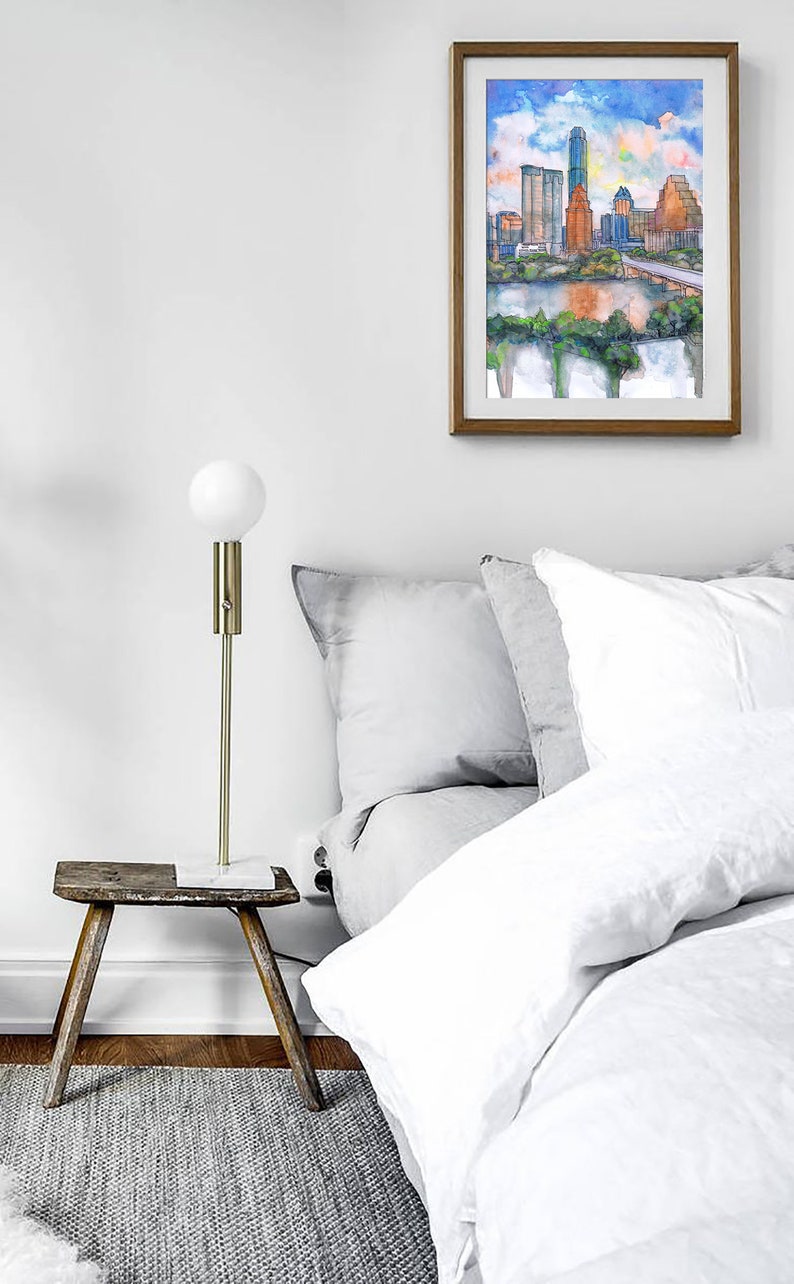 Austin Texas Wall Art Skyline, Cityscape Watercolor Painting Print, Tx ...