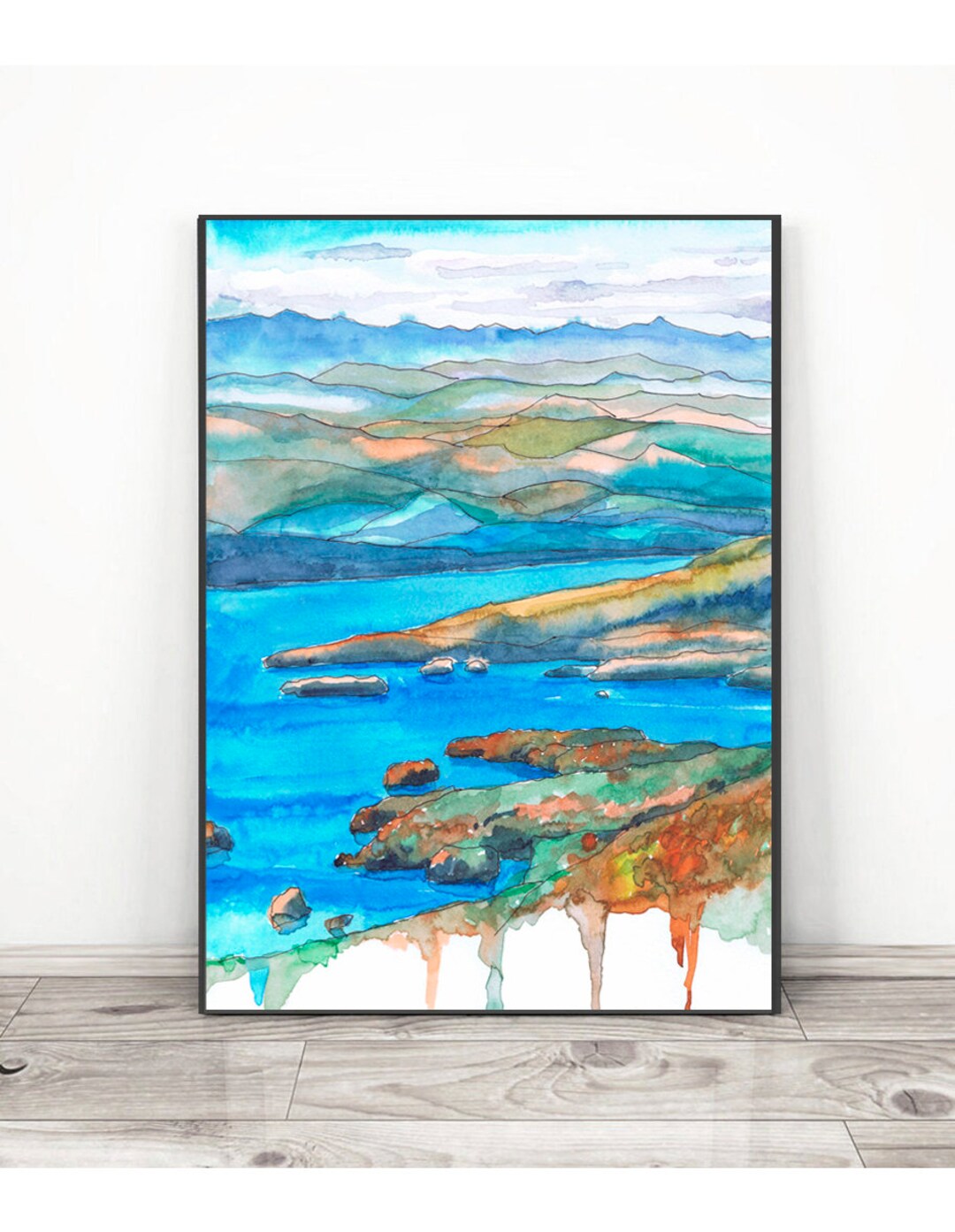 Lake George Print Adirondack Mountains Wall Art, Watercolor Painting NY ...