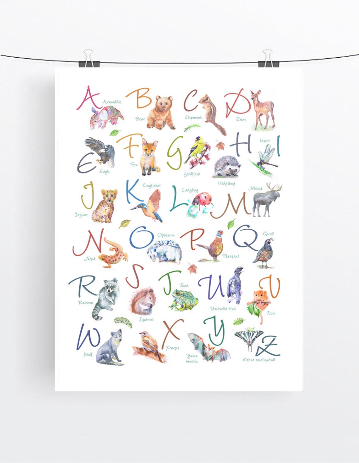 Woodland Alphabet Poster ABC Animals Watercolor Alphabet - Etsy