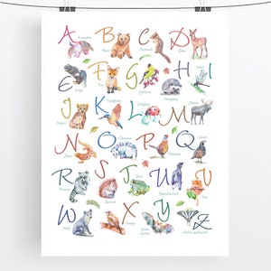 Woodland Alphabet Poster ABC Animals Watercolor Alphabet Nursery Art ...