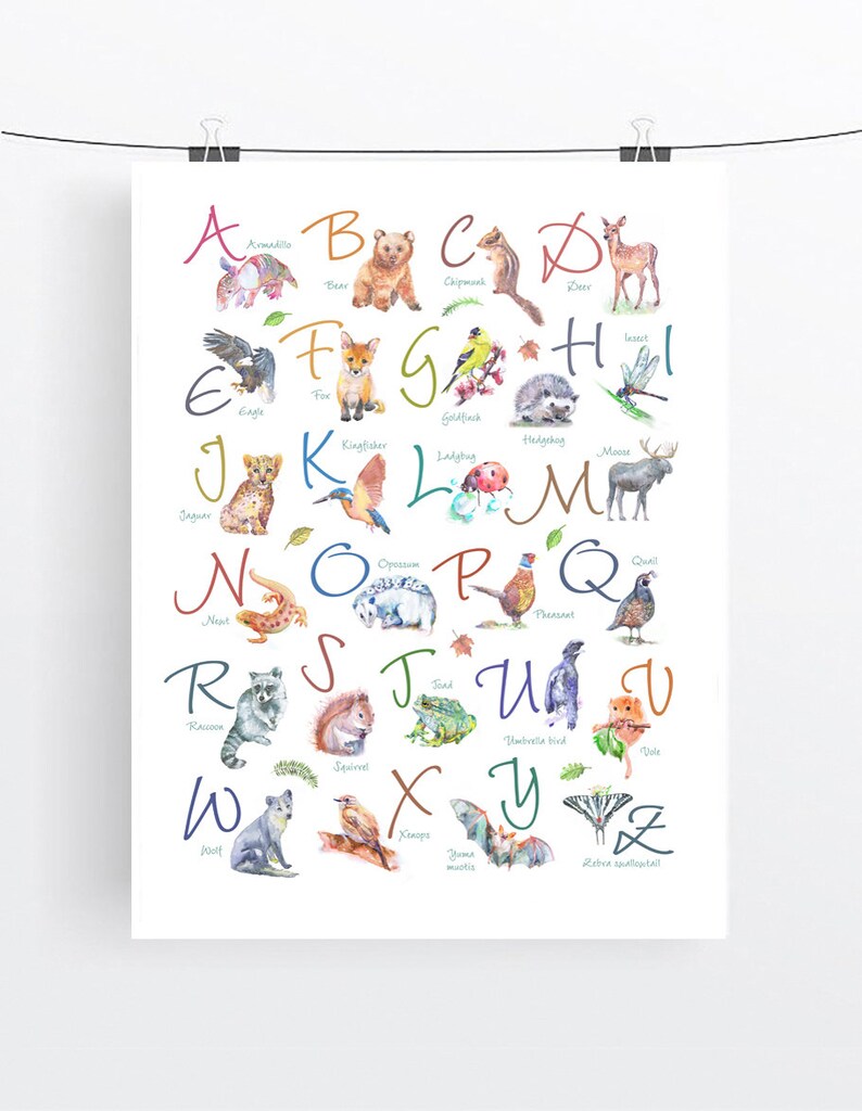 Woodland Alphabet Poster ABC Animals Watercolor Alphabet - Etsy