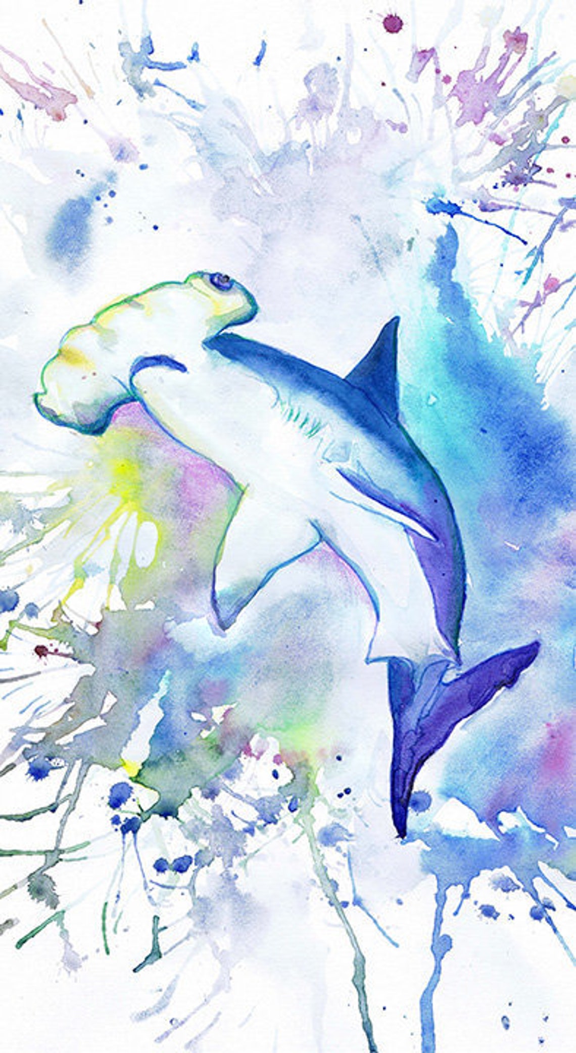 Hammerhead Shark Art Watercolor Painting Ocean Animal Prints - Etsy