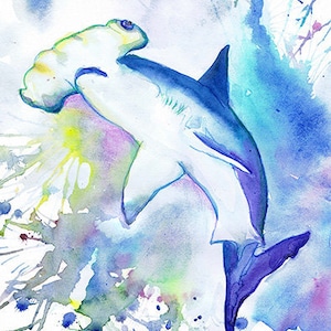 Hammerhead Shark Art Watercolor Painting Ocean Animal Prints - Etsy
