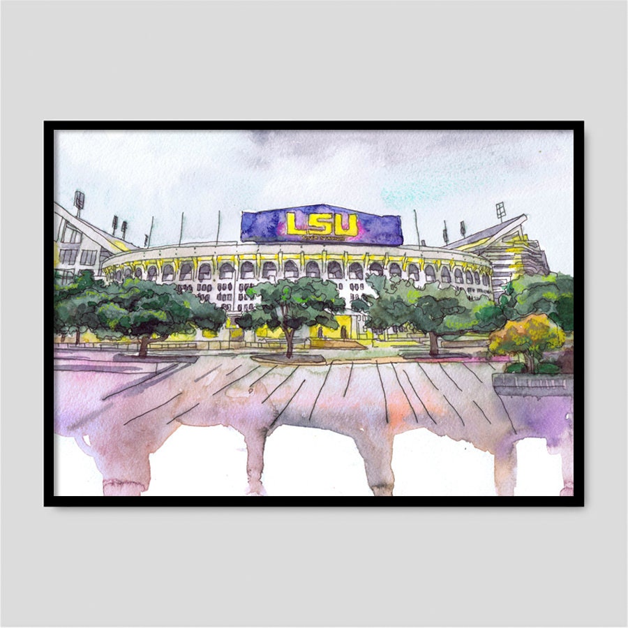 Louisiana State University Stadium Art Watercolor Painting Print ...