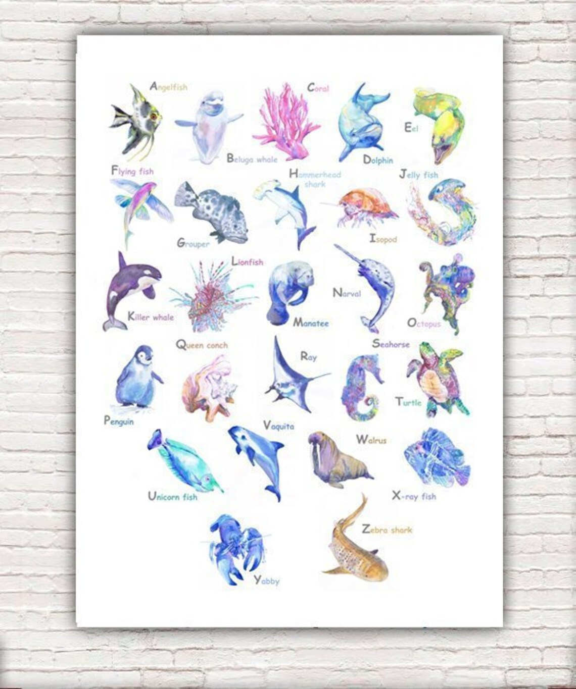 Sea Creatures Alphabet Poster ABC Animals Watercolor Alphabet - Etsy