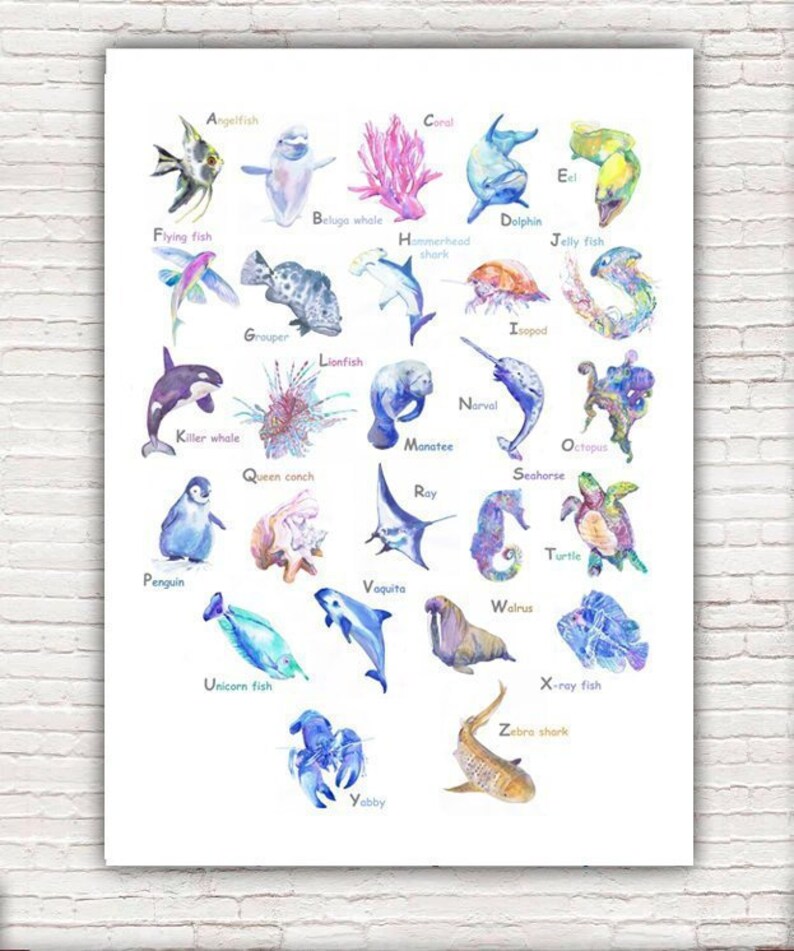 Sea Creatures Alphabet Poster ABC Animals Watercolor Alphabet - Etsy Sea Creatures Alphabet Poster ABC Animals Watercolor Alphabet - Etsy