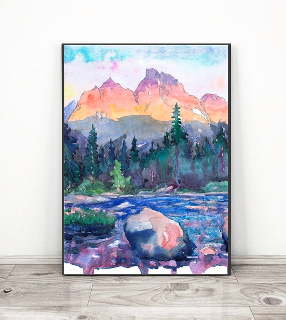 Grand Teton Art National Park Poster Mountains Wall Art | Etsy