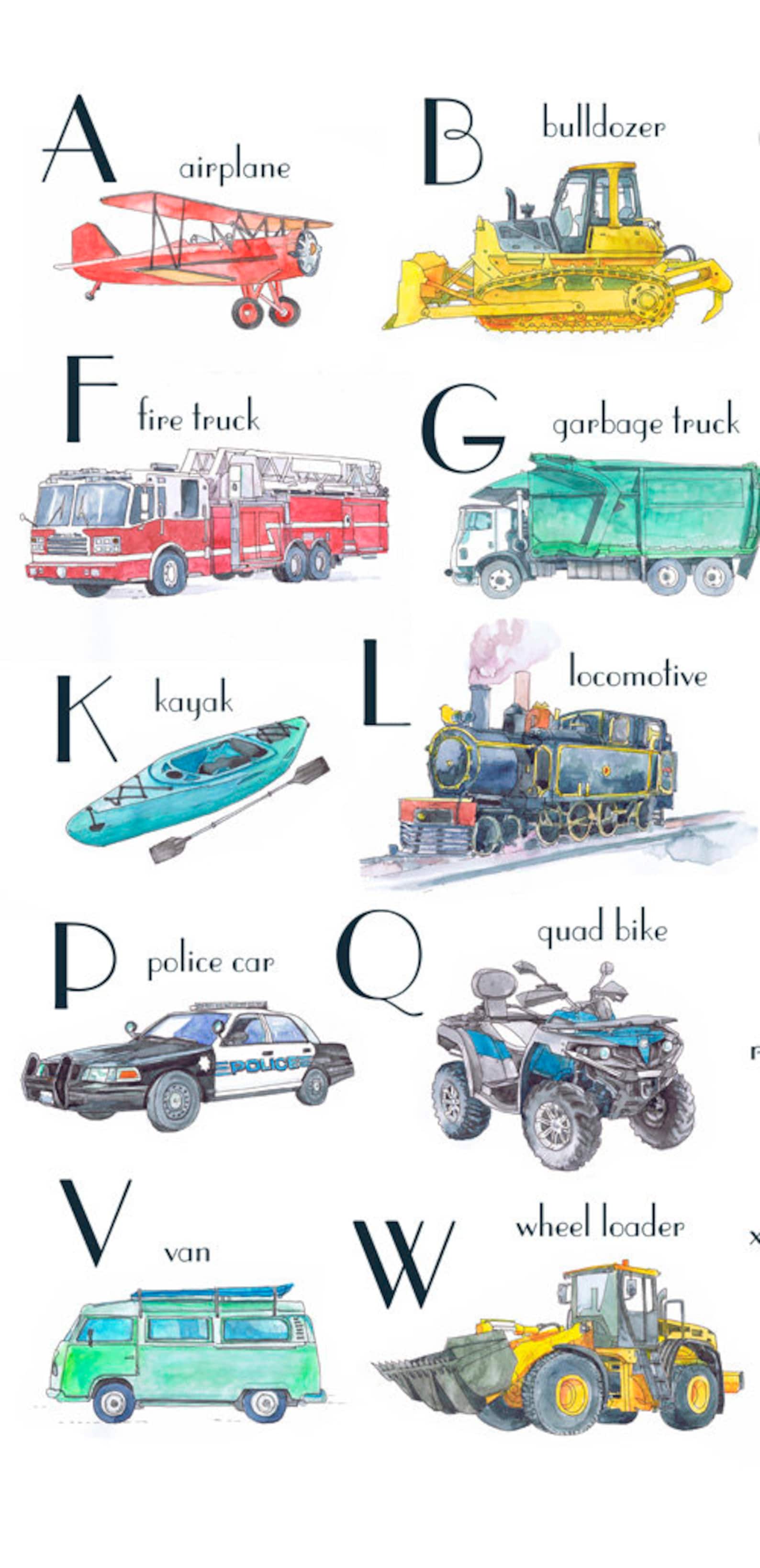 Abc Poster Vehicles Transportation Alphabet Wall Art Boy | Etsy