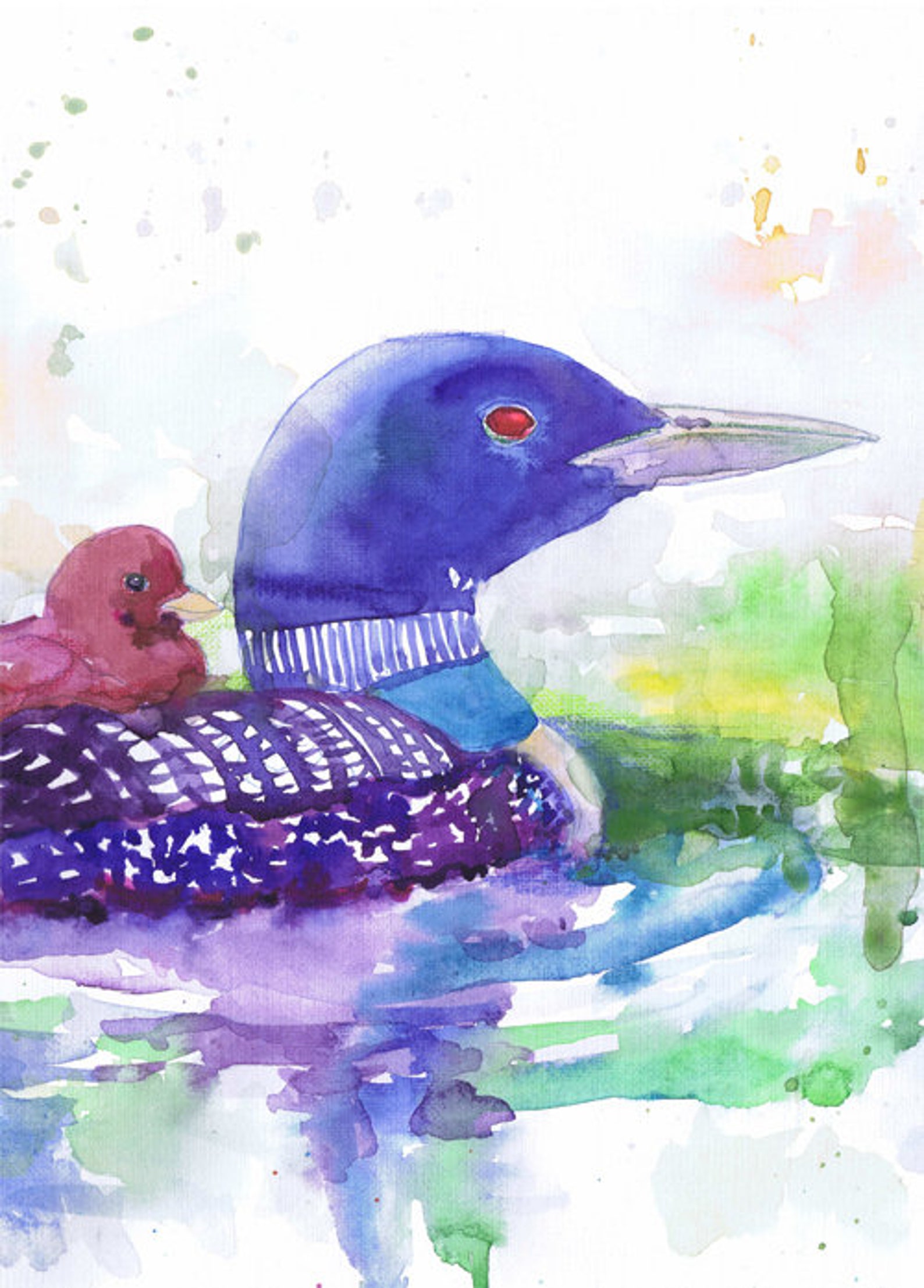 Loon Art Print Watercolor Painting, Water Birds Nursery Decor, Wildlife ...