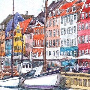 Copenhagen Print Denmark Wall Art, Europe Skyline - Watercolor Painting ...