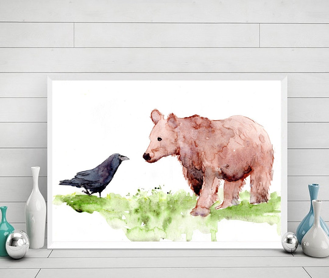 Bear and Raven Art Print Watercolor, Spirit Animal Painting Art Work ...