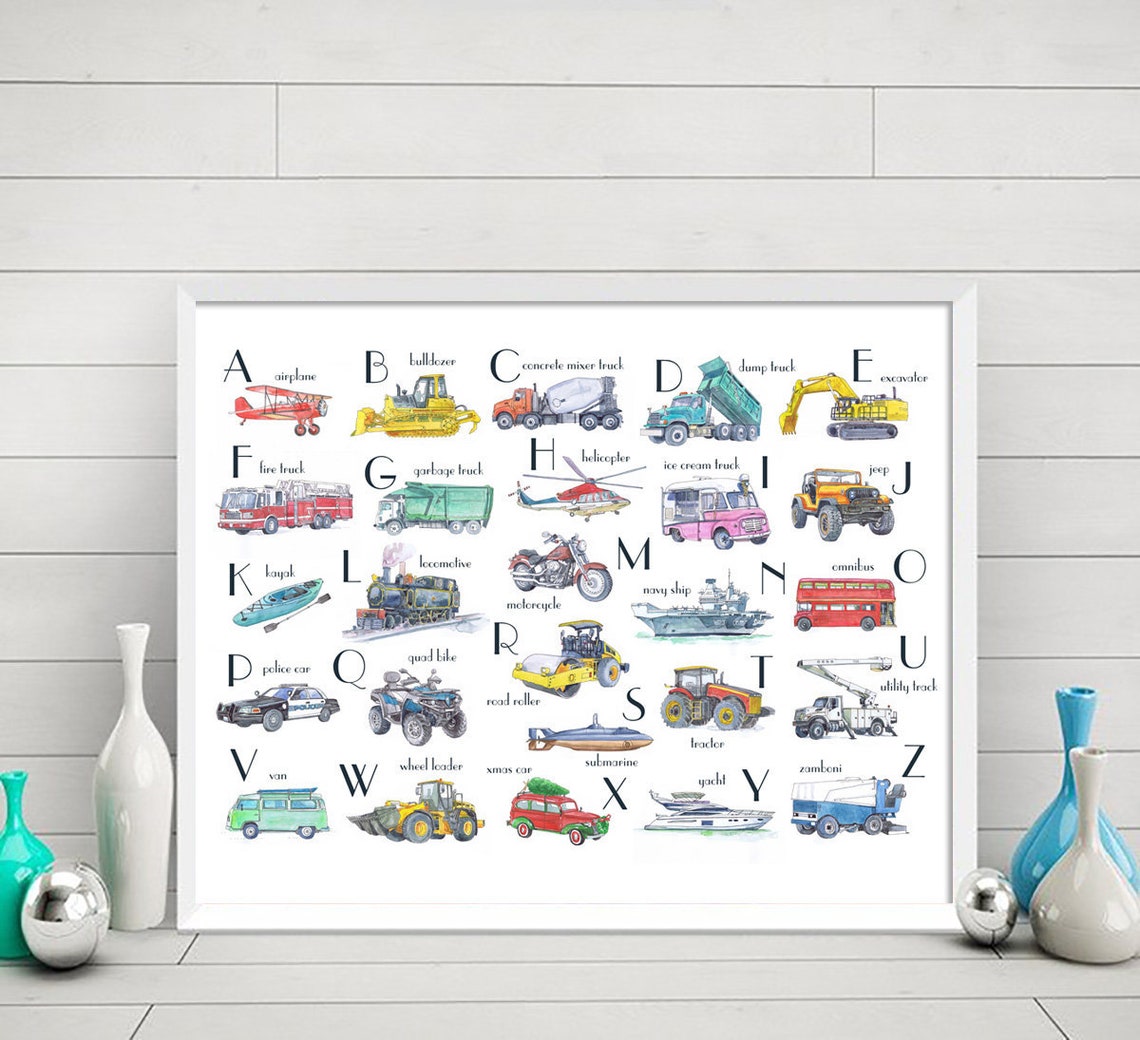 Abc Poster Vehicles, Transportation Alphabet Wall Art, Boy Playroom ...