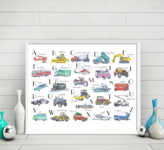 Abc Poster Vehicles Transportation Alphabet Wall Art Boy | Etsy