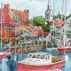 Newport Rhode Island Print , Watercolor Painting Cityscape, Bowen's ...