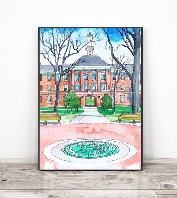Miami University Ohio Art Print Watercolor Painting Oxford | Etsy