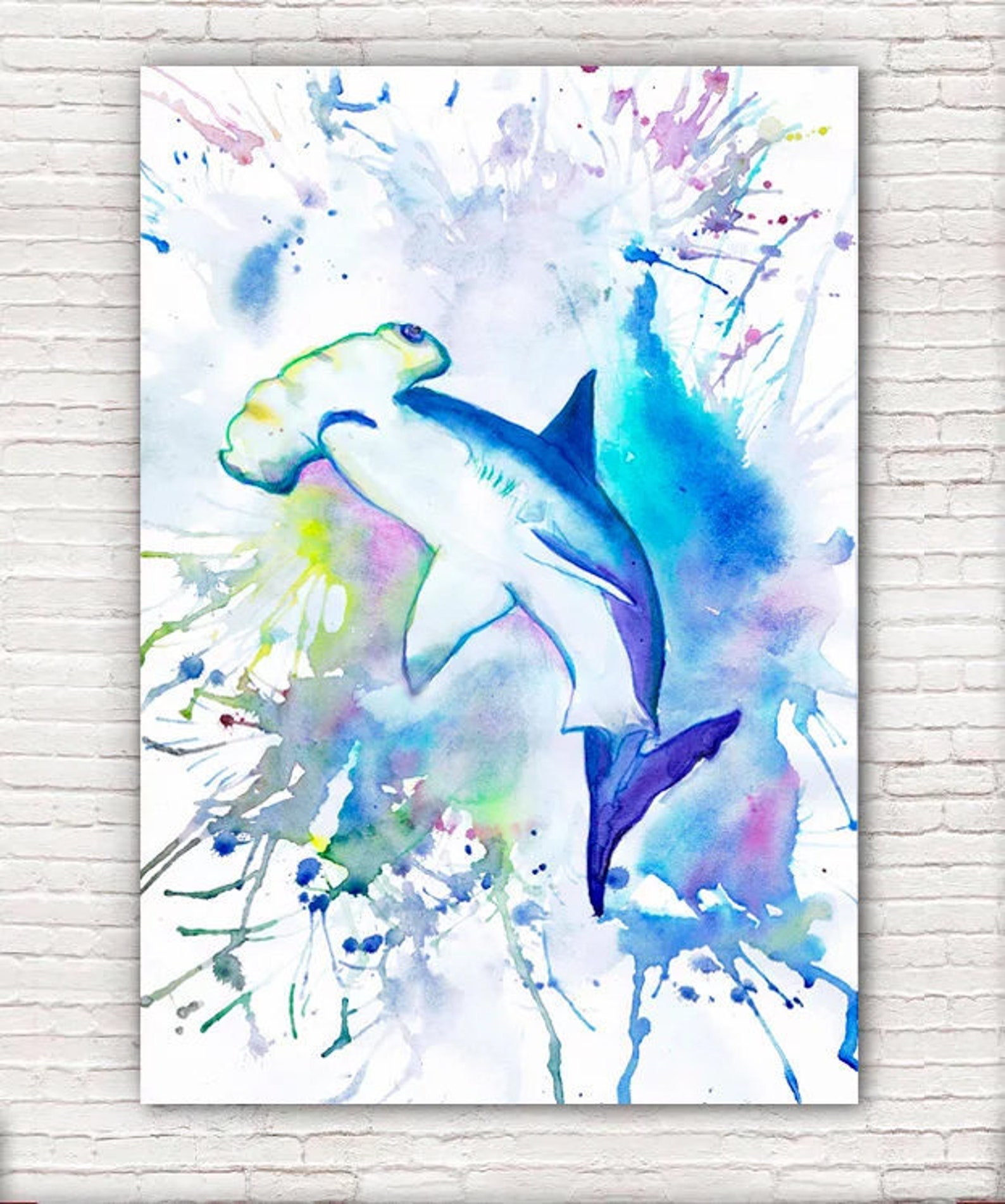 Hammerhead Shark Art Watercolor Painting Ocean Animal Prints - Etsy