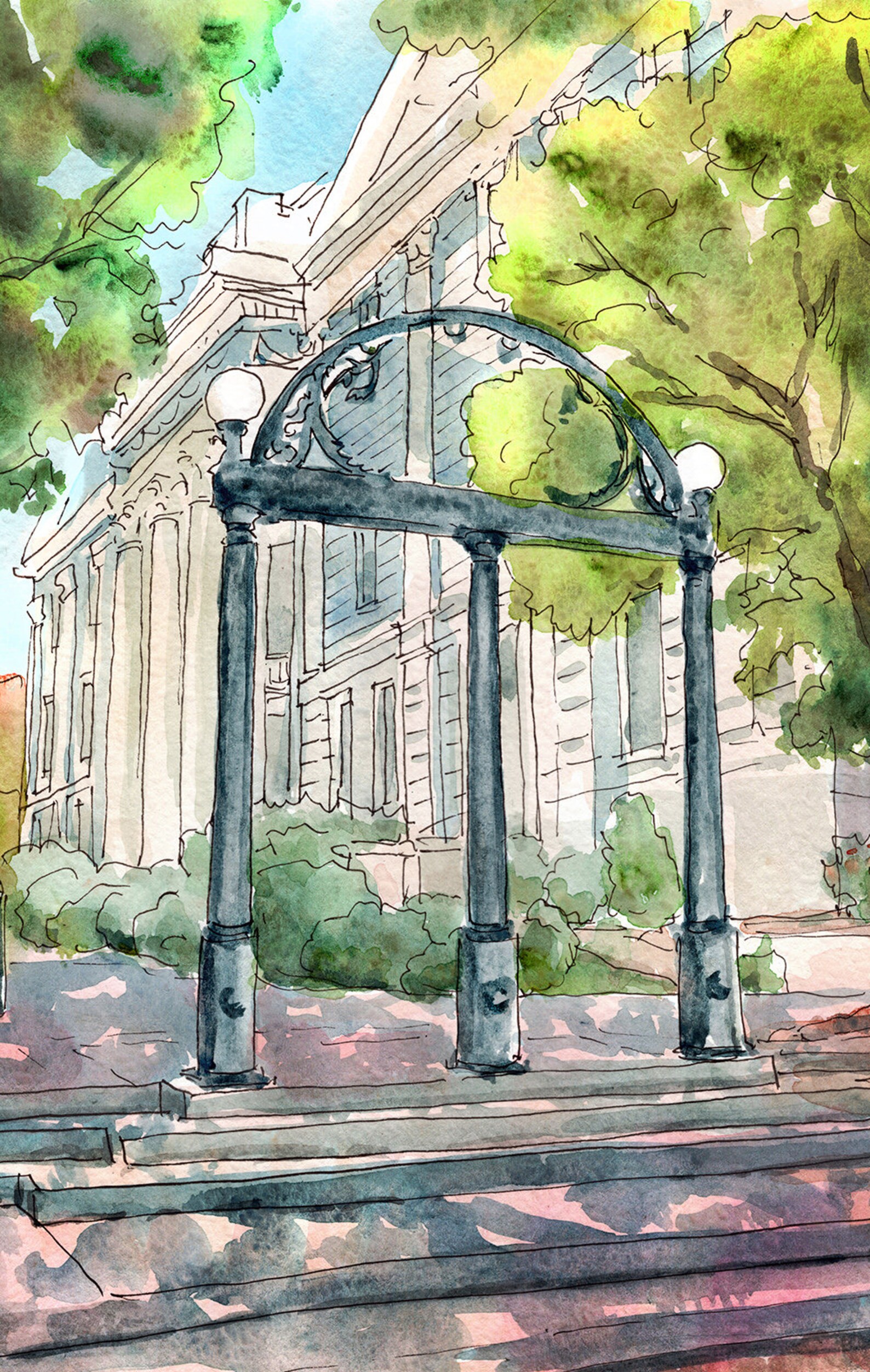 University of Georgia Art, UGA Arch Watercolor Painting , College ...