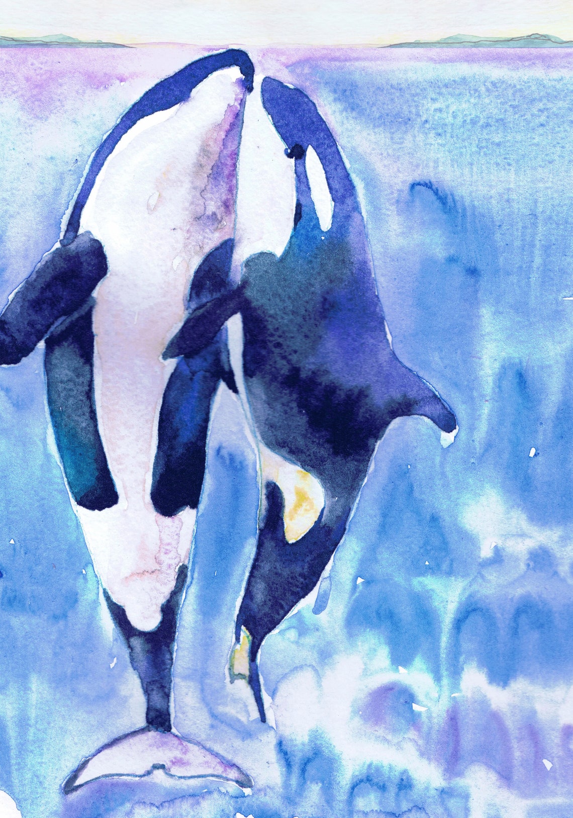 Orca Painting Killer Whale Art Print Moon Watercolor Nursery - Etsy