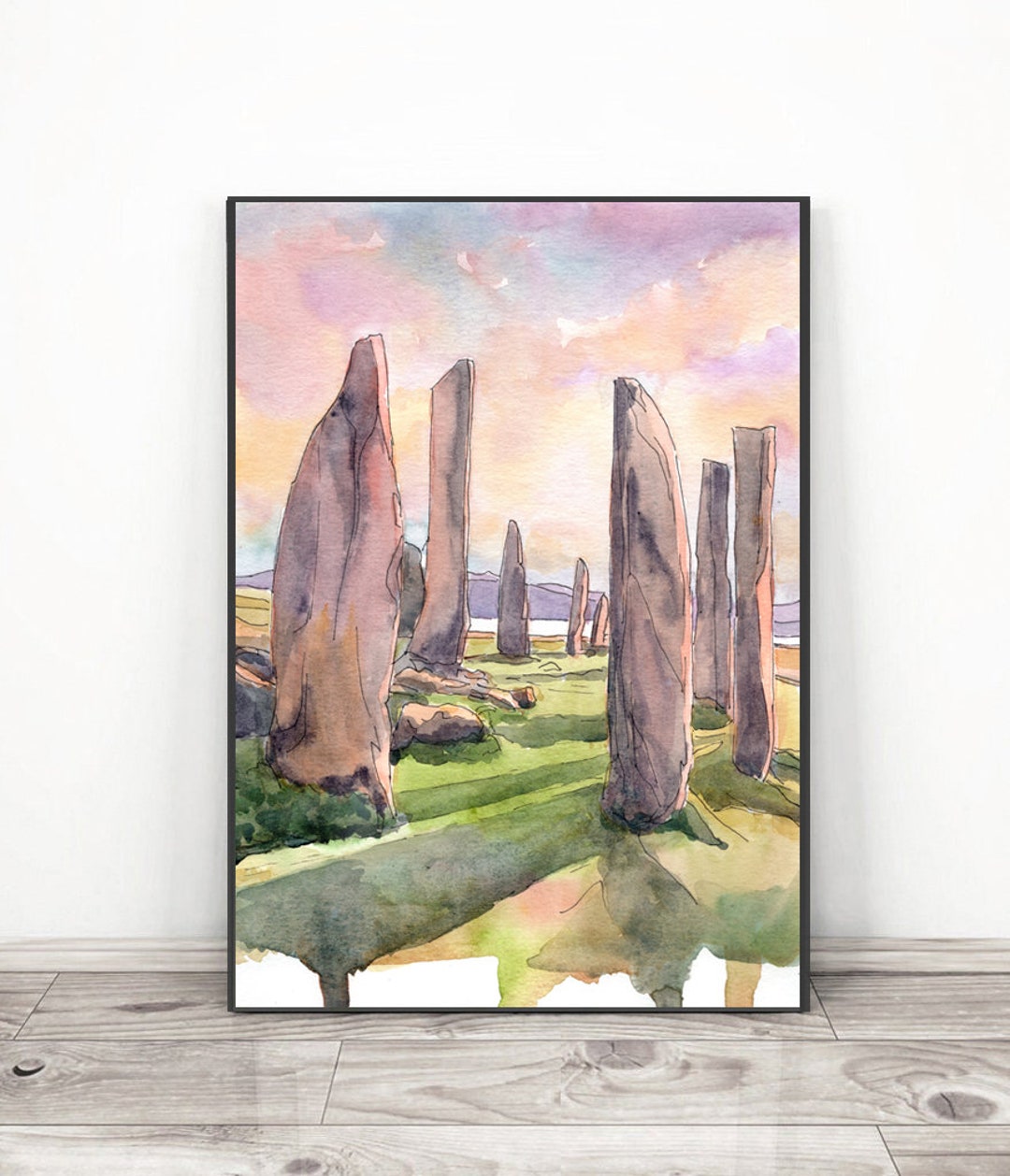 Scotland Print Europe Watercolor Painting, Callanish Stones Circle ...