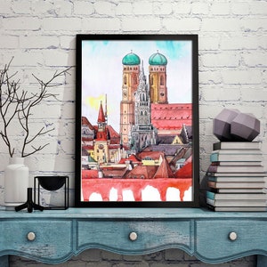 Munich Painting, Wall Art Europe Skyline - Germany Watercolor Print - Etsy