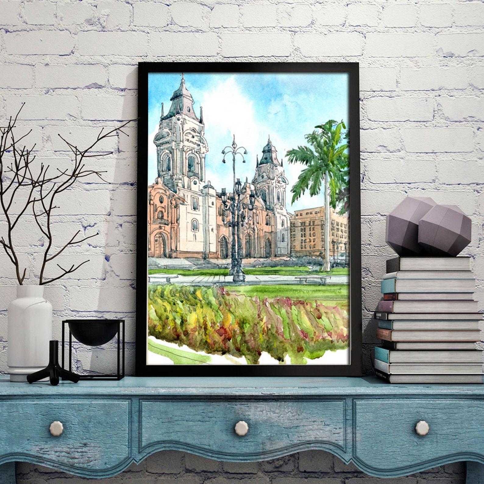 Lima Peru Art Print Watercolor Painting Skyline Landscape - Etsy