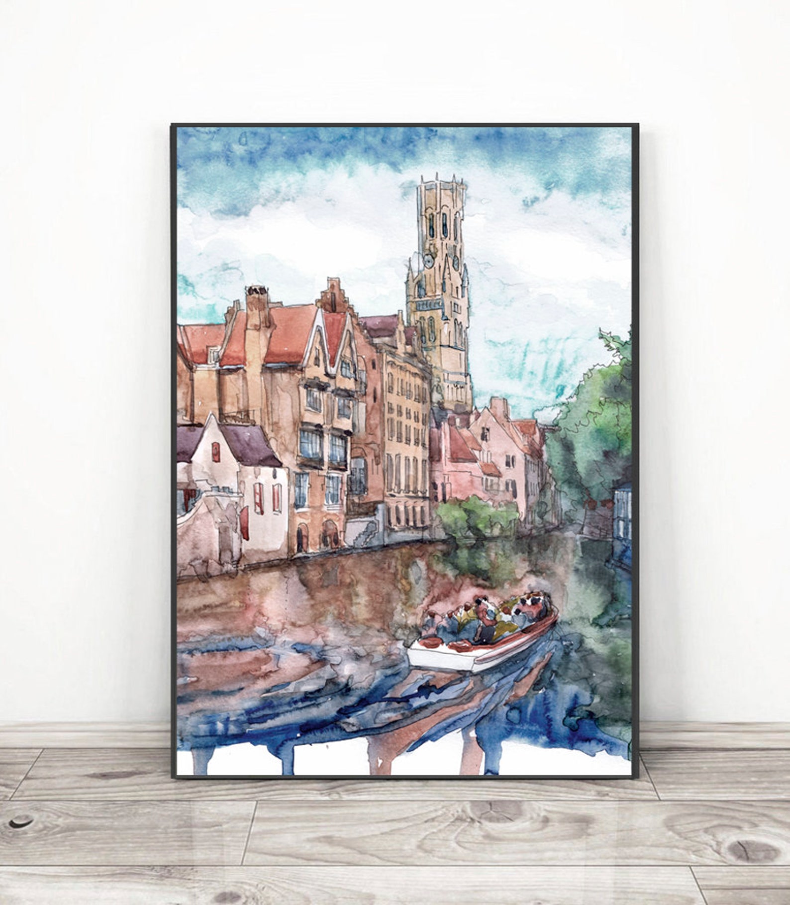 Bruges Belgium Watercolor Painting European Print Wall Art - Etsy