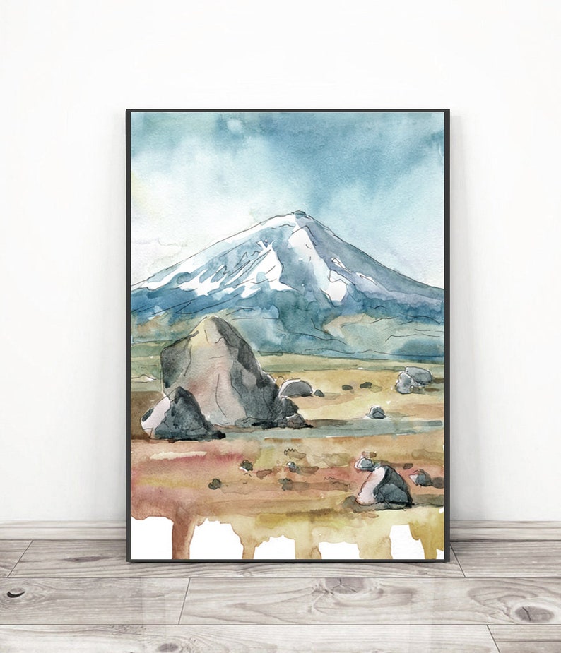 Cotopaxi Ecuador Art Print, Watercolor Painting Volcano Wall Art, South ...
