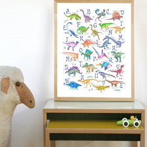 Dinosaur Alphabet Poster, Dinosaur Room Decor Watercolor Animal Art ...