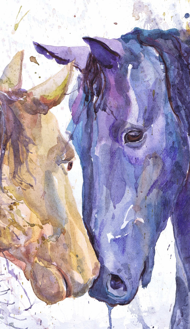 Two Horses Art Print Watercolor Painting Couple of Horse - Etsy