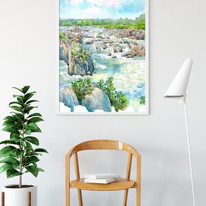 Great Falls Park Art Print, Potomac River Watercolor Painting Travel ...