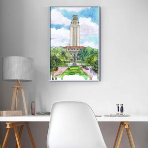 University of Texas Tower Art, Austin Skyline Watercolor Painting ...